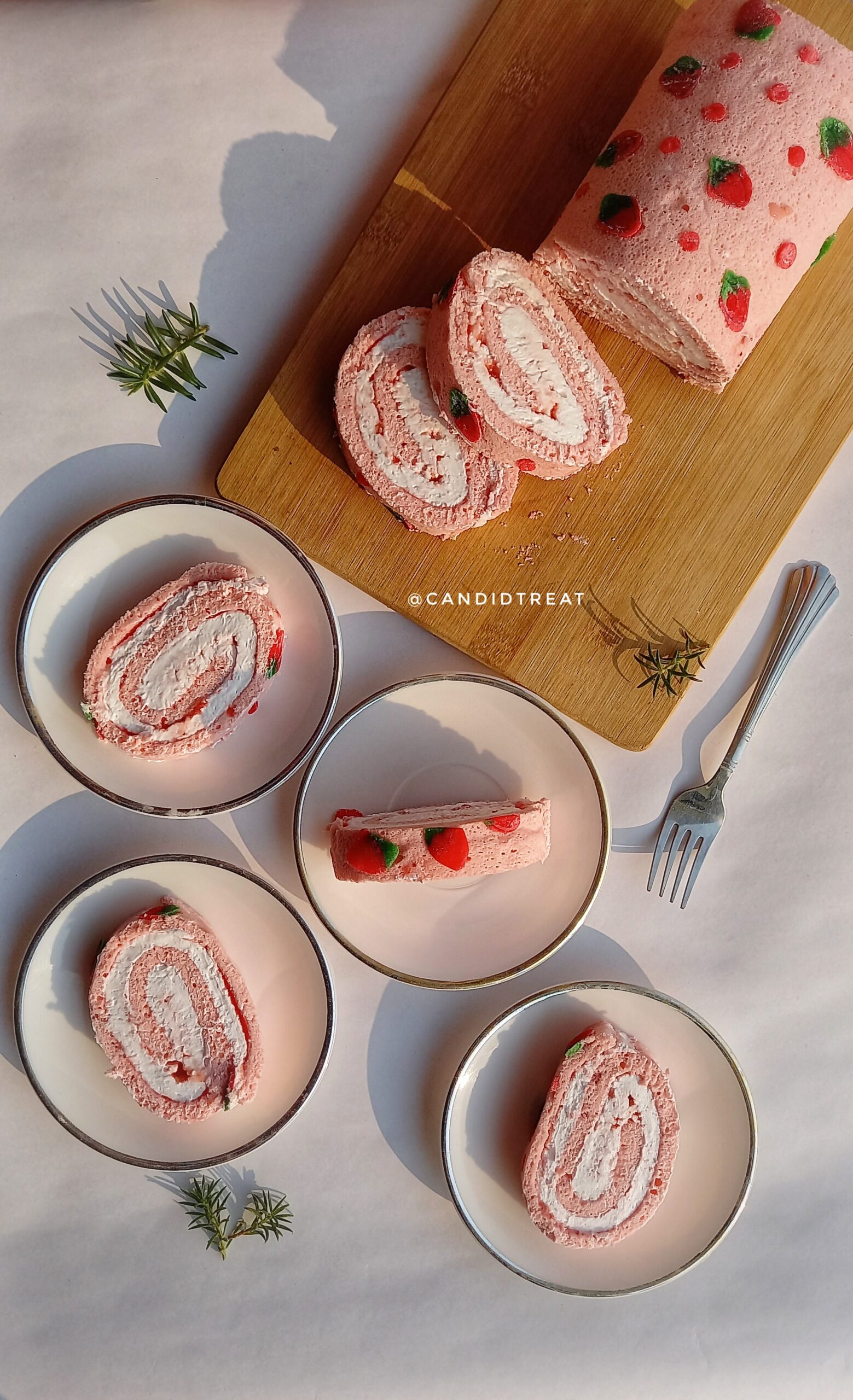 Strawberry Swiss Roll Cake - Candid Treat