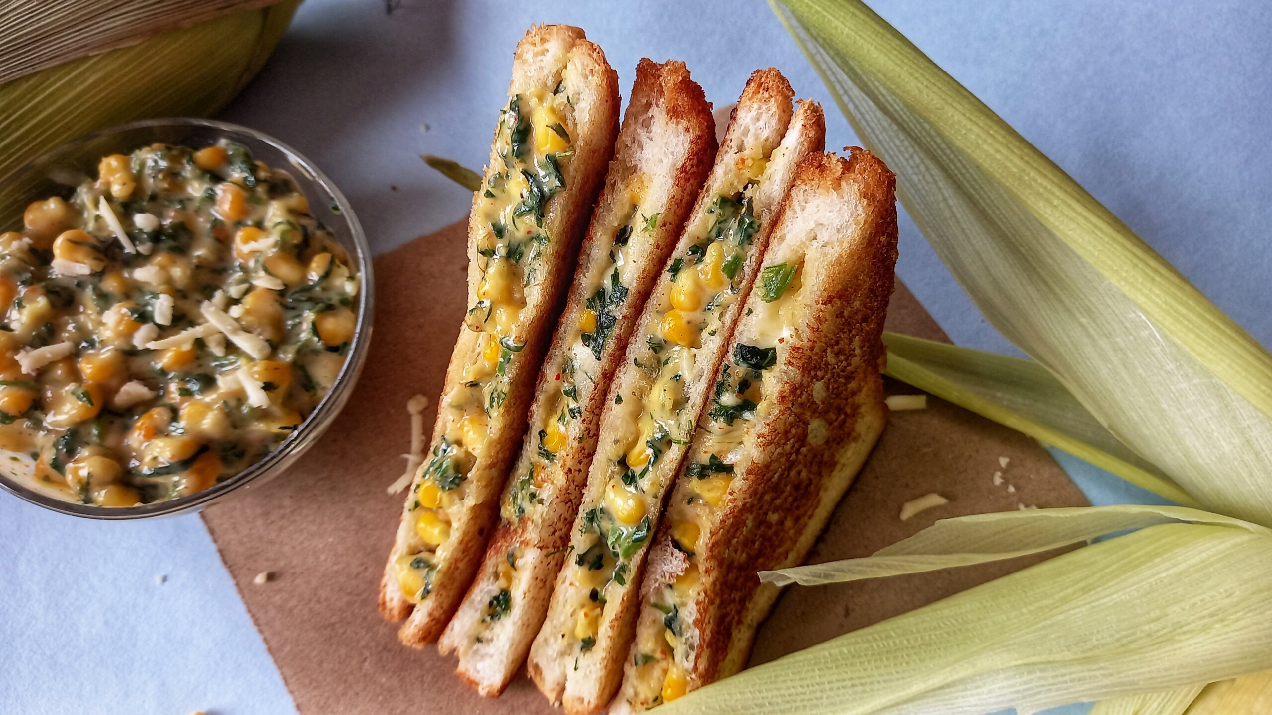 Spinach Corn Sandwich | Sandwich Recipe - Candid Treat